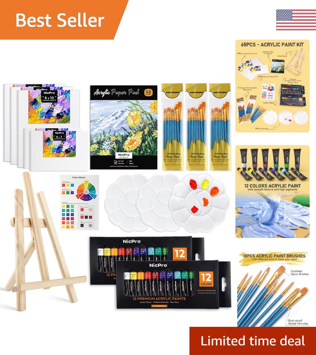 Acrylic Paint Canvas Set for Adults & Kids - 65Pcs Art Painting Kit ...