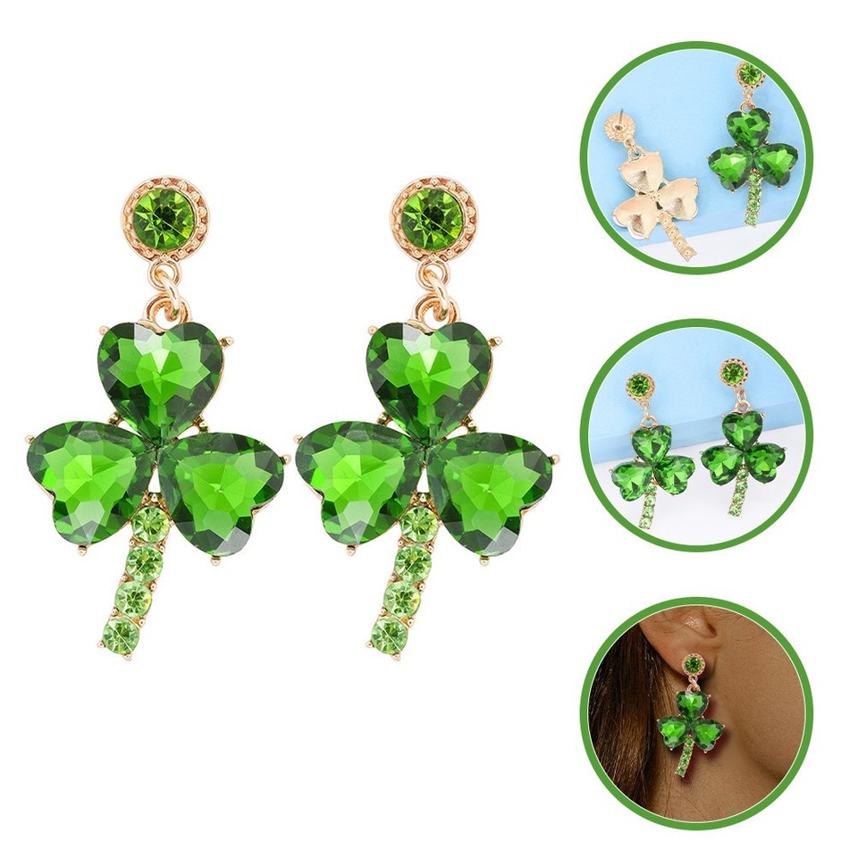 Shamrock Pattern Jewelry Valentines Day Accessories Irish Earrings Drop ...