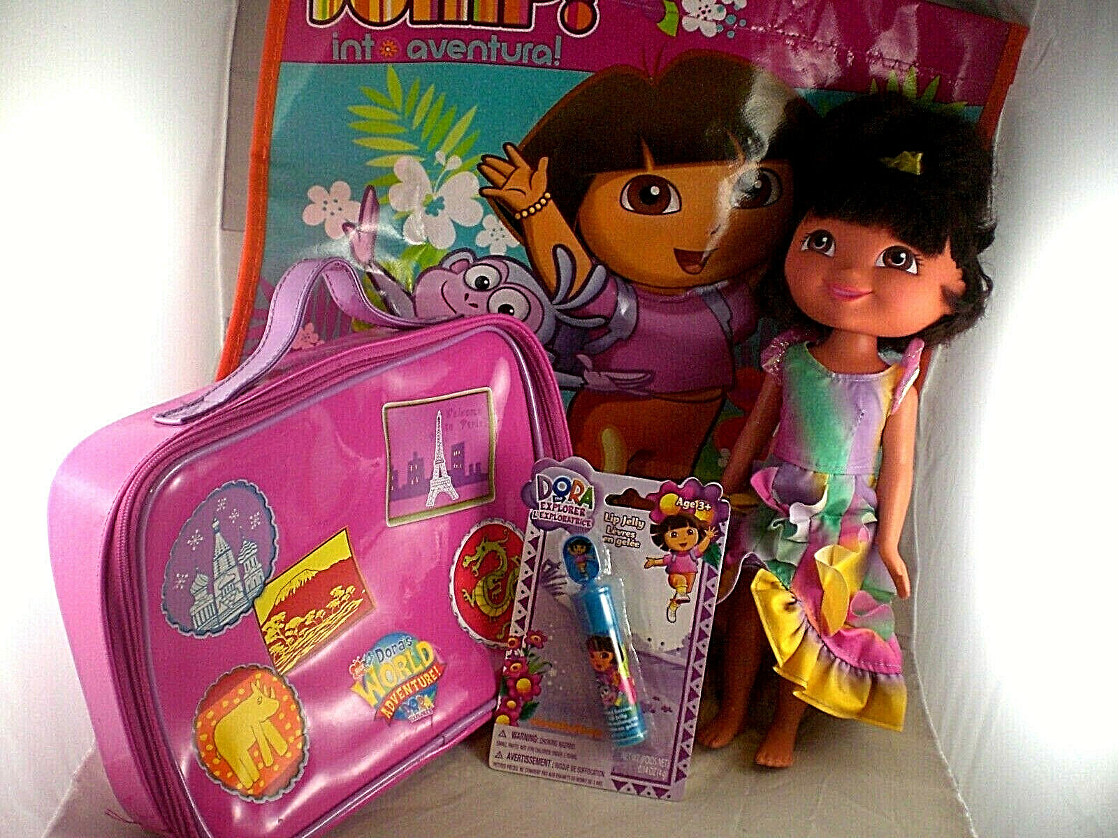Dora 11" Doll in original dress shopping bag lip gloss + vinyl zippered ...