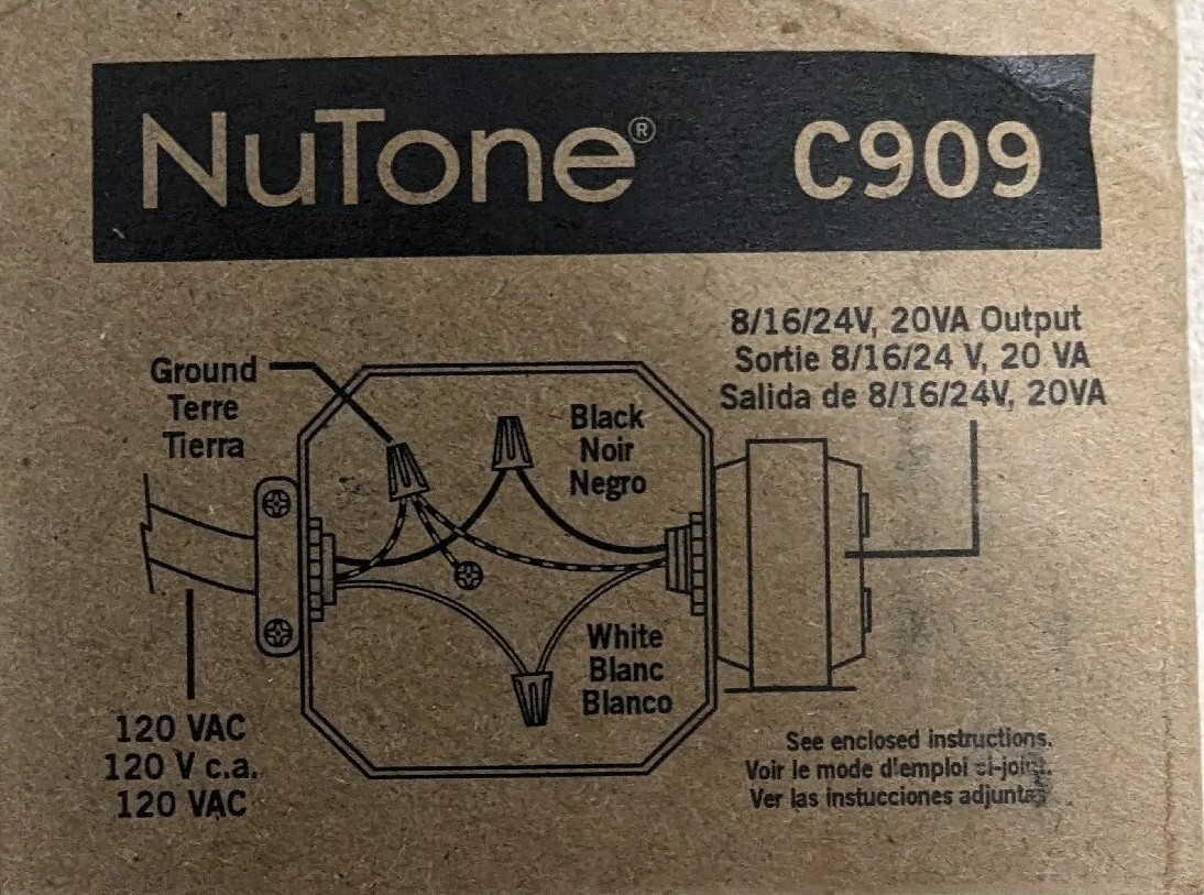 NIB GENUINE NuTone Tri-Volt TRANSFORMER, C909, 8, 16, or 24 Volt, 20VA, 120VAC | eBay