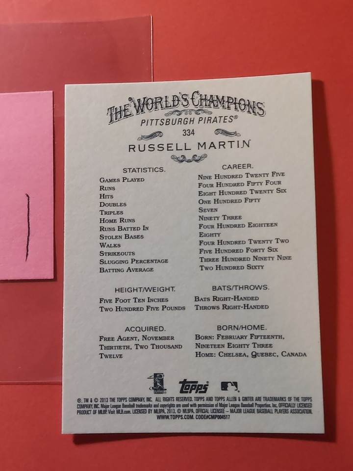 2013 Topps Allen and Ginter #334 Russell Martin SP, cd1 | eBay