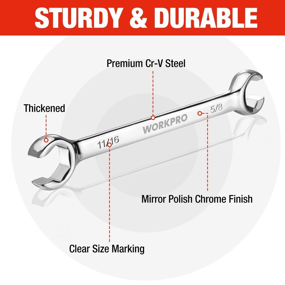 WORKPRO 4PCS Flare Nut Wrenches SAE Brake Line Offset Head Tubing ...