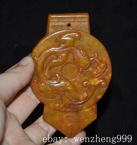 3.6"old Chinese dynasty Old Jade Carved fengshui beast Token pendant ...