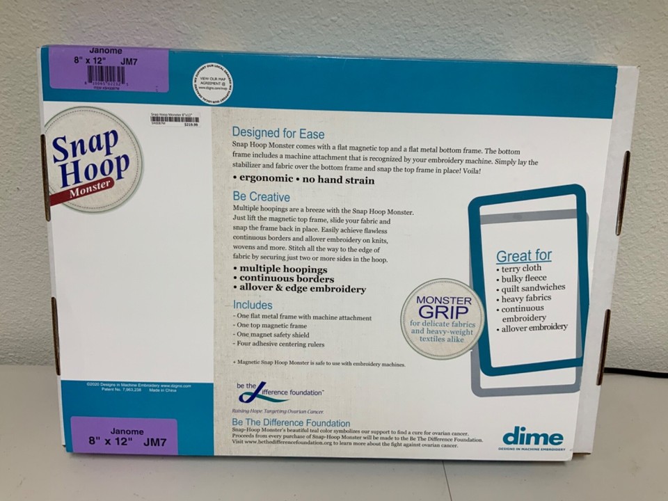 Genuine JM7 DIME Snap Hoop Monster Magnetic Embroidery Hoop - Janome 8 ...