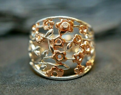 Breiter 925 Silber Ring HDIA Bicolor Rosé Vergoldet Blumen Hot Diamonds ...