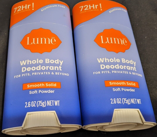 LOT OF TWO - Lume Whole Body Deodorant Smooth Solid Soft Powder Scent 2 ...