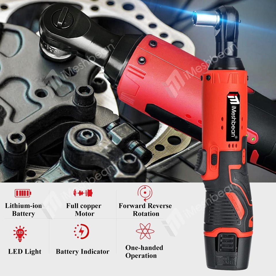 12V 3/8'' Cordless Ratchet Right Angle Wrench Impact Power Tool+2 ...