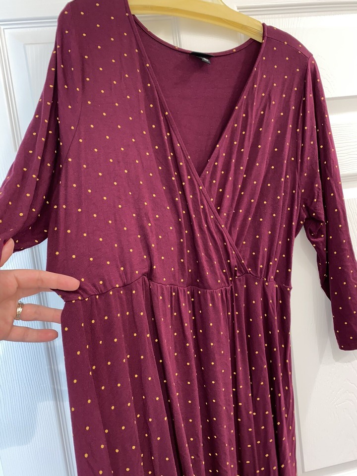 Torrid Burgundy & Gold Polka Dot 3/4 Sleeve Faux Wrap Dress - 2X | eBay