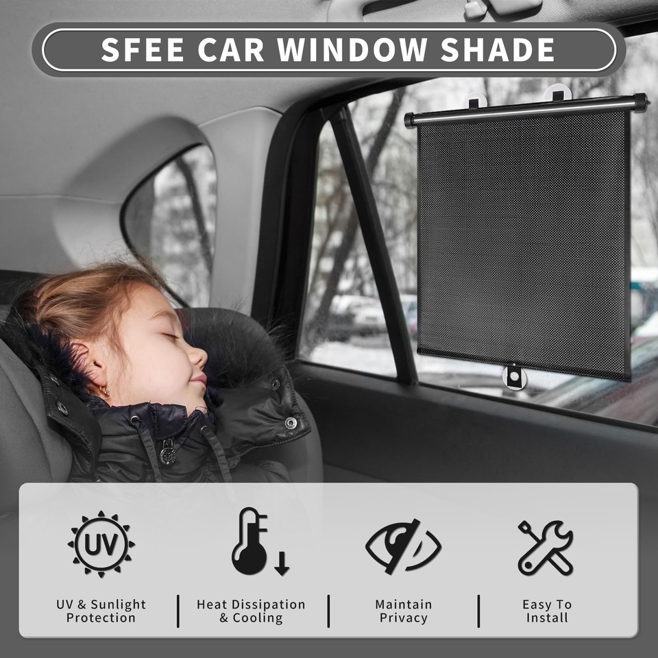 Car Window Shade for Side Windows, 2 Pack Sun Shade Retractable for Car ...