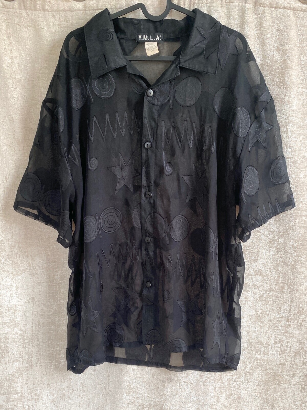 Vintage YMLA 90s Y2K Sheer Dance Button Front Shirt M… - Gem