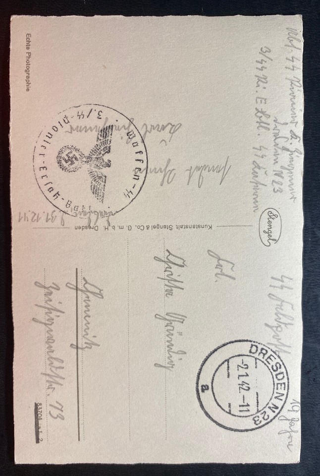 1942 Dresden Germany RPPC Postcard Cover Waffen SS Feldpost to Chemnitz ...