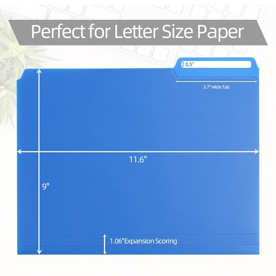 24 Pack Colored Plastic Manila File Folder,3 Tab Multi-Color Heavy Duty ...