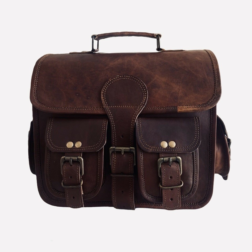 1 Pair Vintage Look Leather Real Motorcycle Saddle Bag Brown Swingarm 2 ...