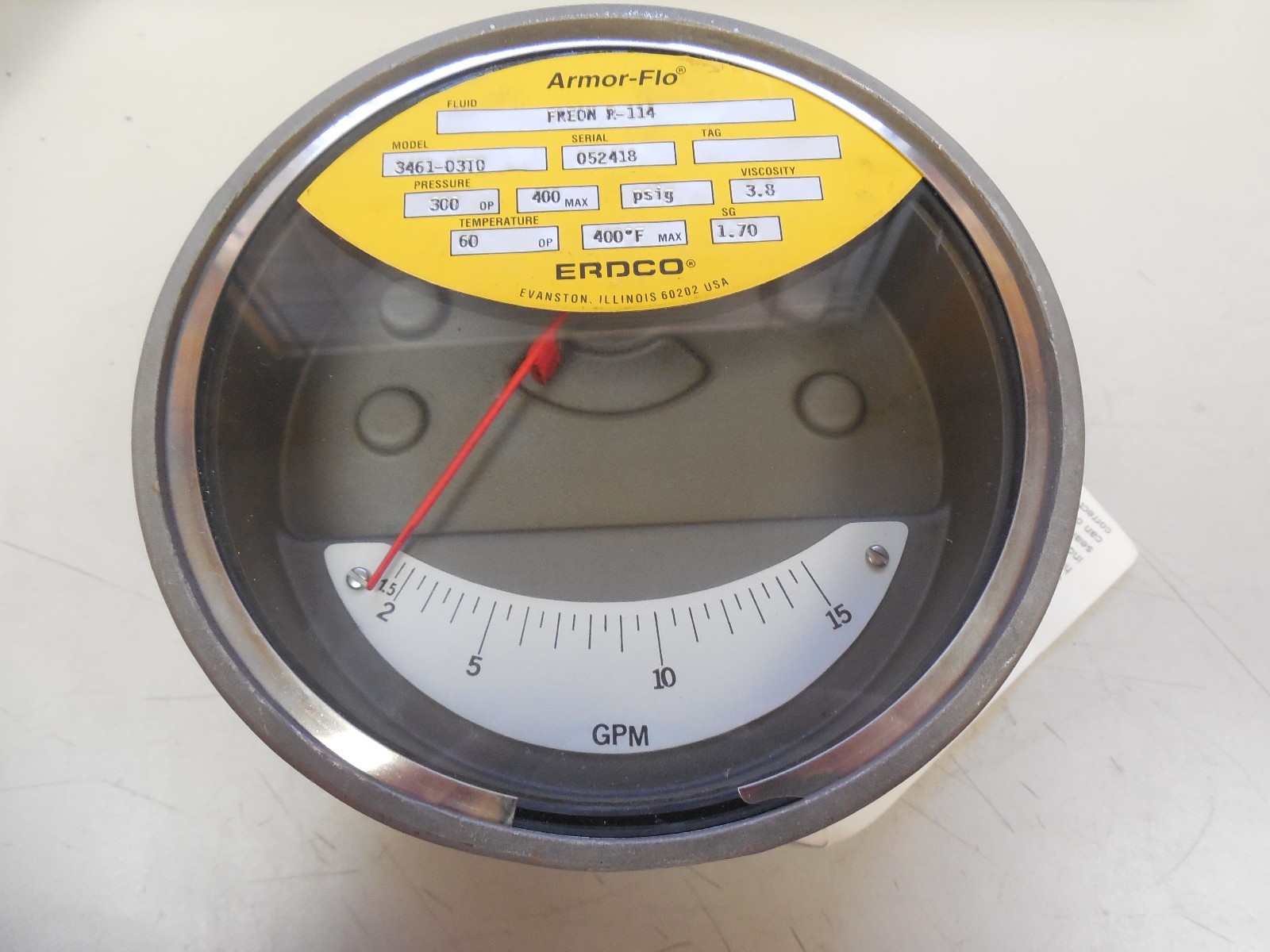 NEW ERDCO ARMOR-FLO GPM FLOW METER 3461-03T0 346103T0 FREON R-114 ...