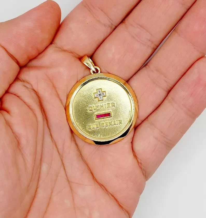 1Ct Round Lab Created Diamond Love medal AUGIS Pendant 14K Yellow Gold ...