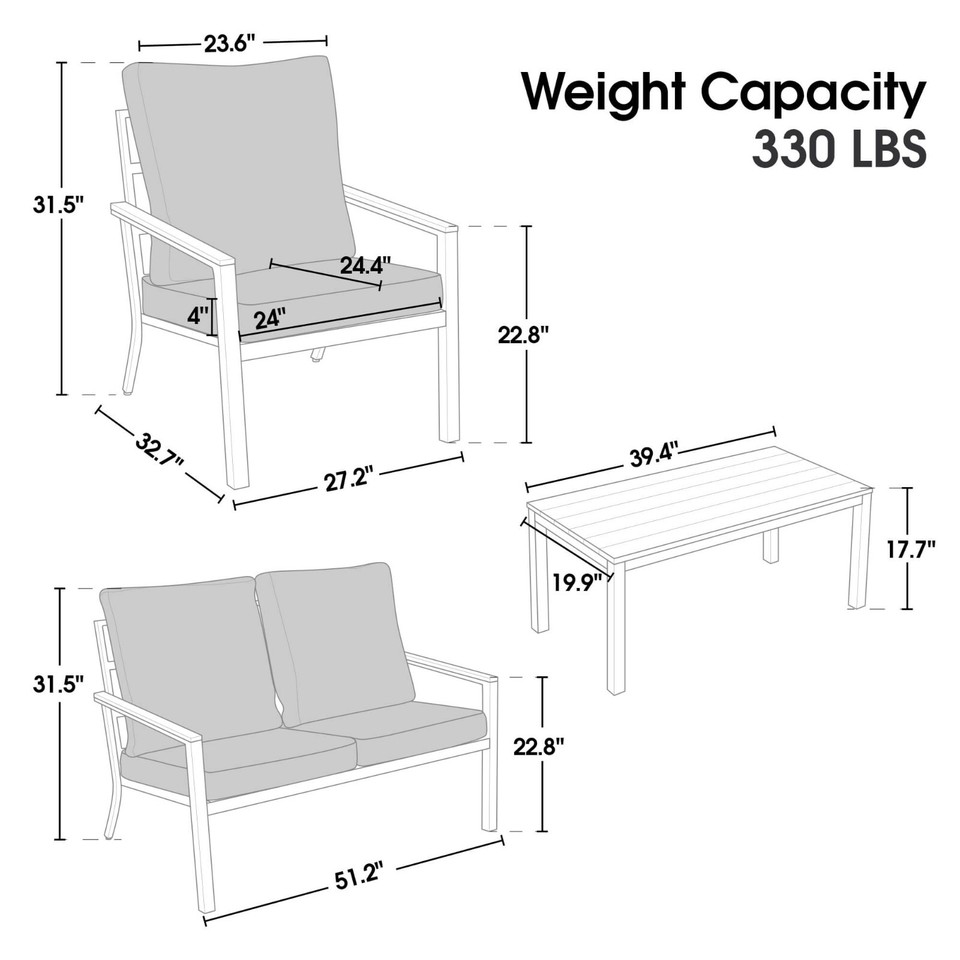 MCombo 4 Pieces Patio Furniture Sets, Outdoor Conversation Set with ...