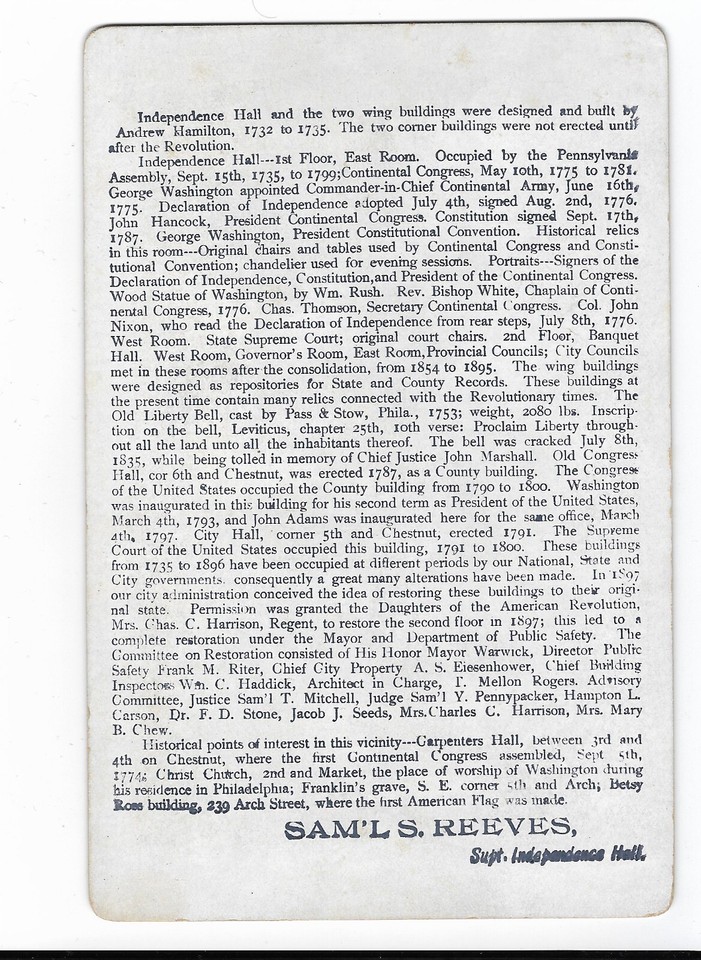 Cabinet Card Photo of Declaration Hall INDEPENDENCE HALL ~ Samuel ...