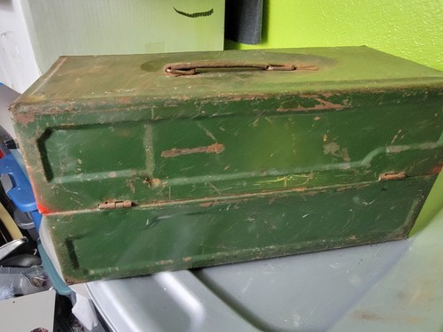 Vintage Excelsior Green Metal Utility Toolbox Portable Storage Tackle ...