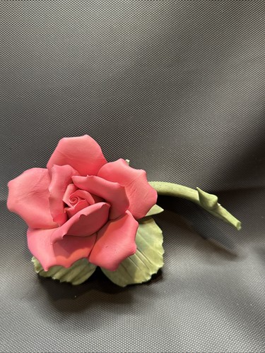 Napoleon Italy Capodimonte Flower Pink Rose With Stem Bud Porcelain ...