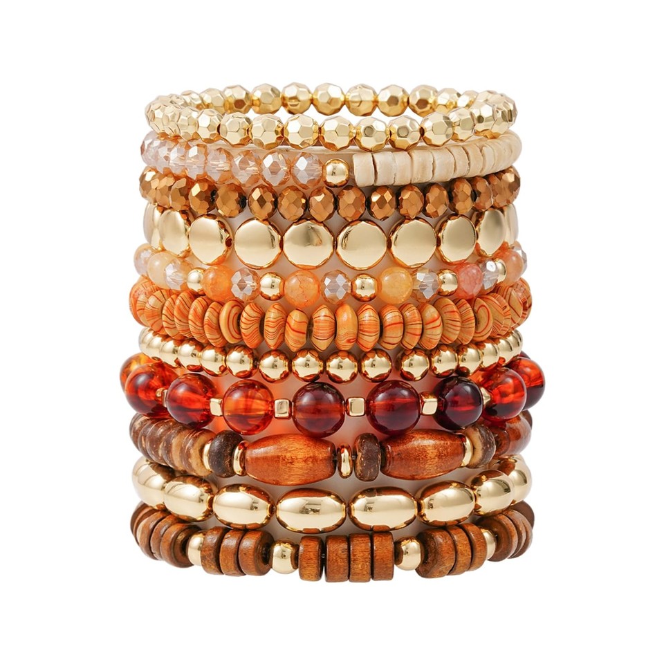 Surfer Brown Beads Bracelets for Women Bohemian Stackable Gold Beaded Stretch Br | eBay