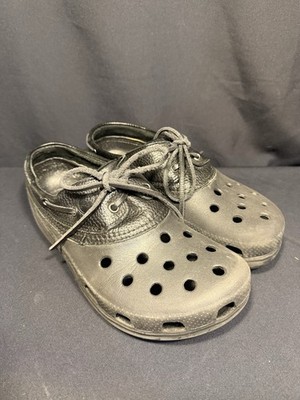 Crocs Black Leather Islander Pitcrew Sport Boat Shoes Mens US Size 9 ...