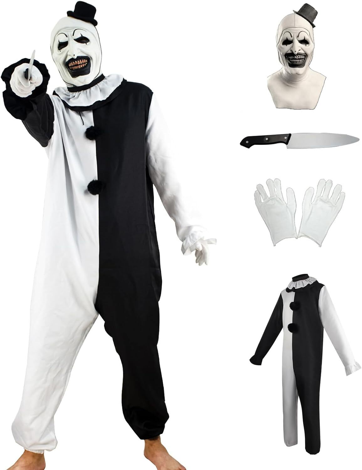 Art Terrifier The Clown Costume with Mask,Scary Killer Clown Halloween ...