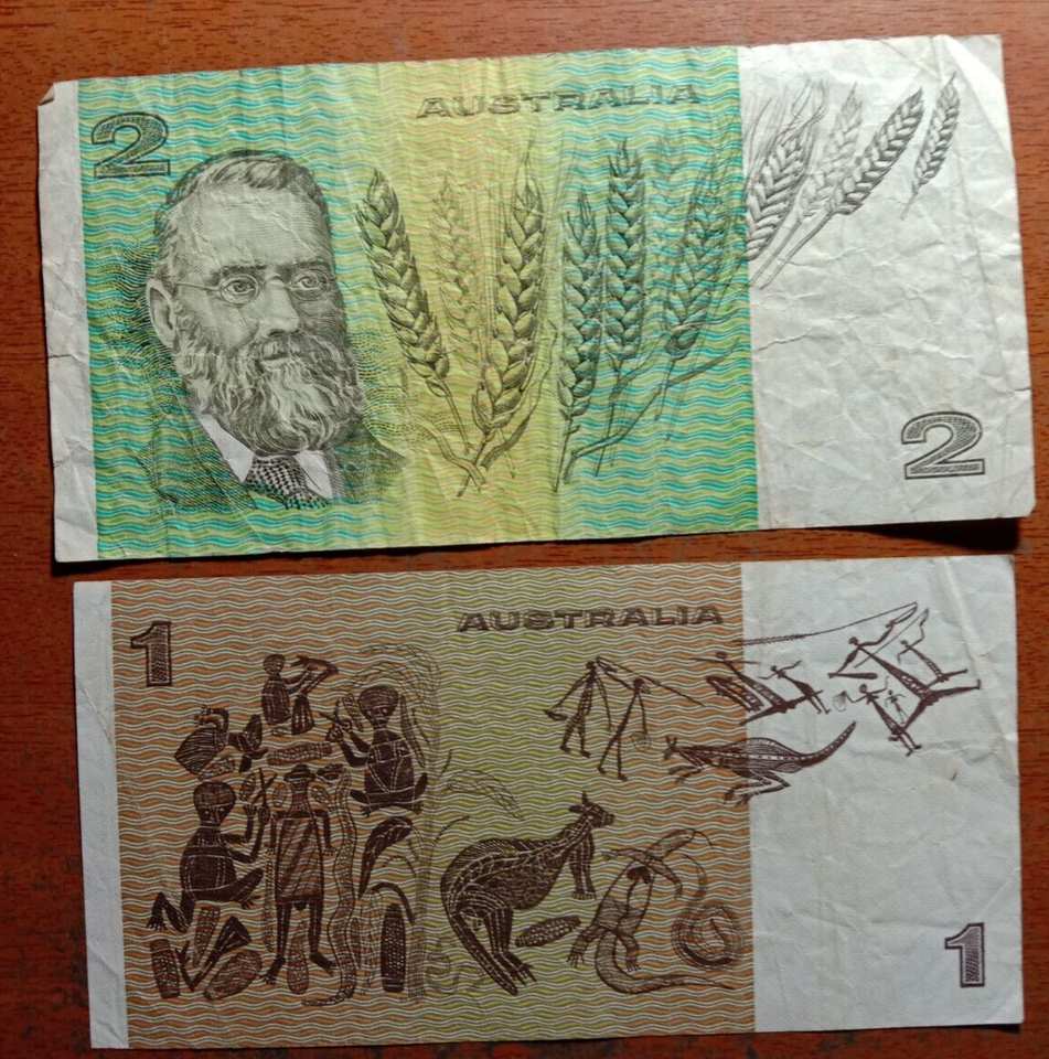 $2 Johnston Fraser & 1 Dollar Johnston stone Paper Banknotes Australia ...