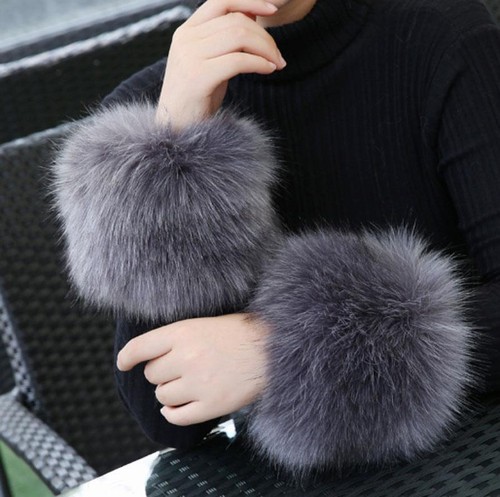 Women Winter Warm Sleeve Wristband Cuff Windproof Imitation Fox Fur ...