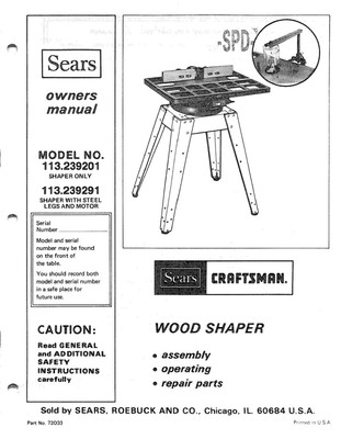 1982 Craftsman 113.239201 Wood Shaper Instructions | eBay