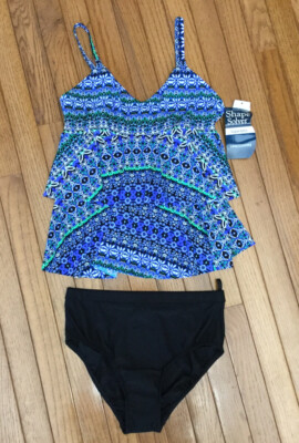 New SHAPE SOLVER 2 Pc Swimming Tankini Top & Bottom Blue Underwire ...