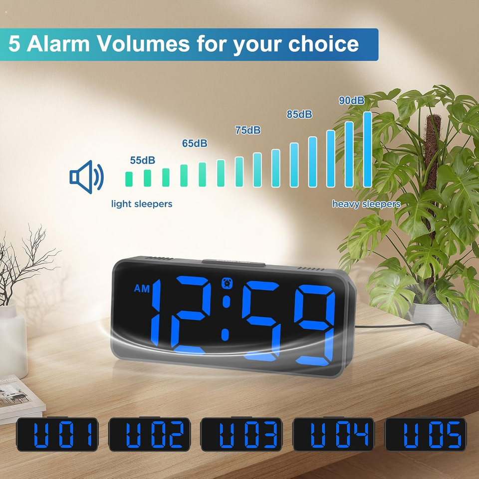Small Digital Alarm Clock Plug in for Bedrooms Bedside, Tiny Electric ...