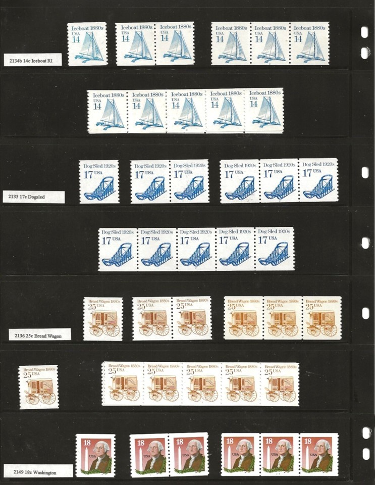 U S Stamps collection of plate number coils strips/pairs all MNH 16 ...