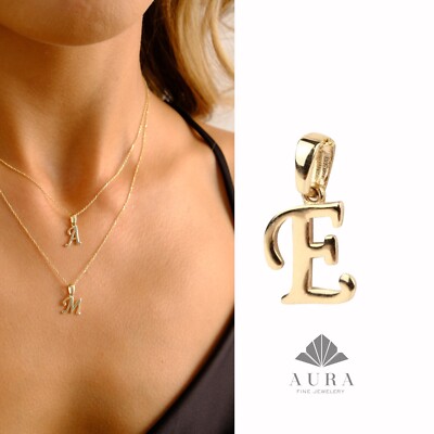 14K Gold Cursive Initial Necklace, Handwriting Initial Alphabet Charm ...