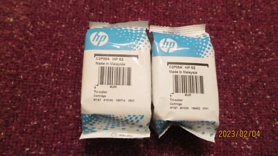 New Genuine Sealed Loose 2 Pack HP 62 Tri-Color Ink Cartridges No Exp ...