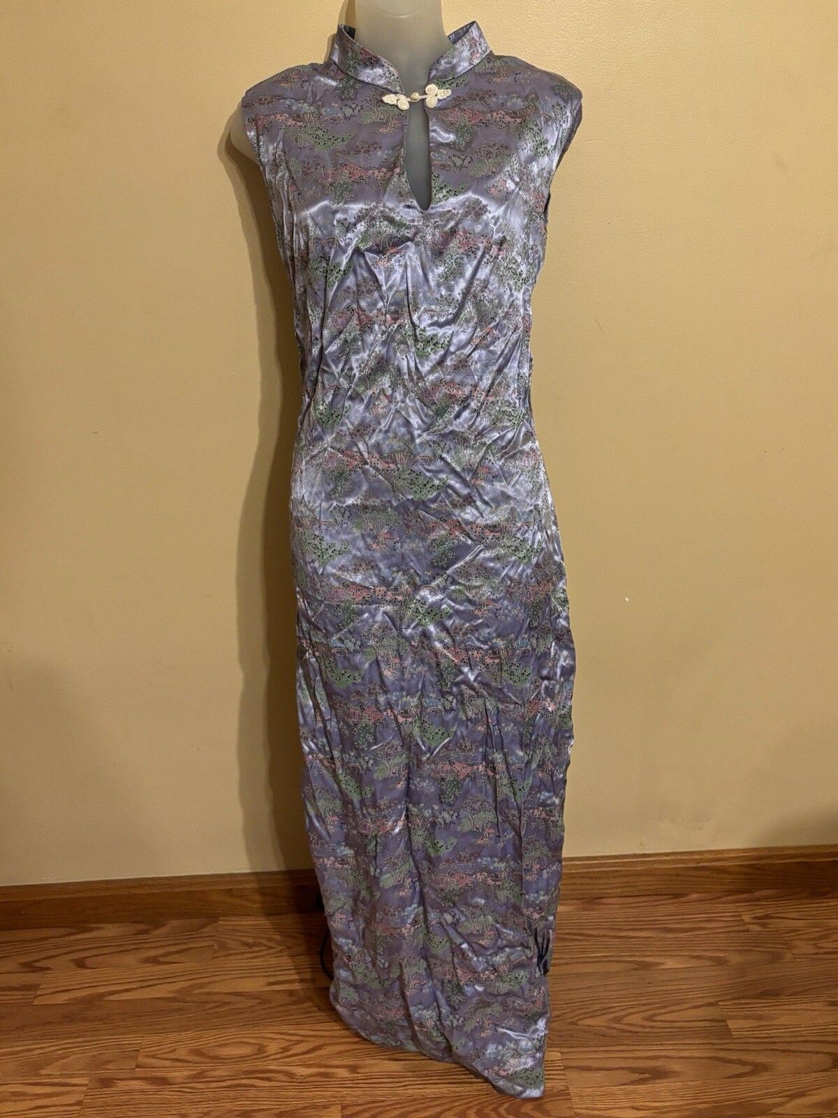 Asian Cheongsam Purple Silk Dress Womens Medium Side … - Gem