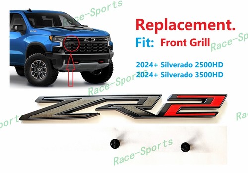 1PC Matte Black Grey Red Grille ZR2 Emblems Silverado 2024+ 2500HD ...