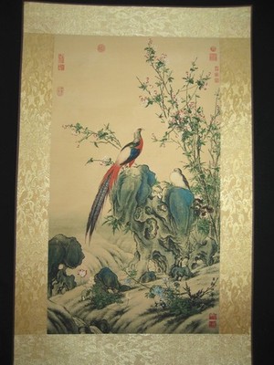 Old Chinese Antique painting scroll Rice Paper about Flower Bird By Lang Shining | eBay