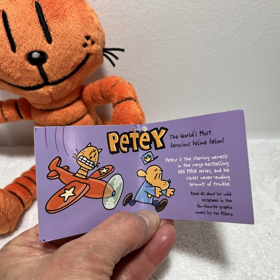 Dog Man's Petey Dav Pilkey Orange Striped Plush Cat Stuffed Animal 9 ...