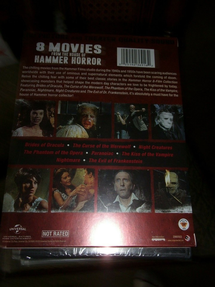 HAMMER HORROR- 8 FILM COLLECTION -DVD- NEW/SEALED!! | eBay