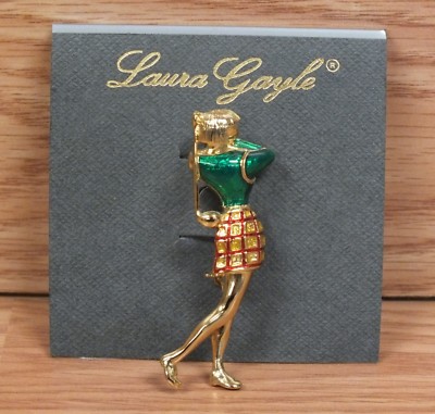 Genuine Laura Gayle Gold Tone Multi Color Collectible Lady Golfer Pin ...