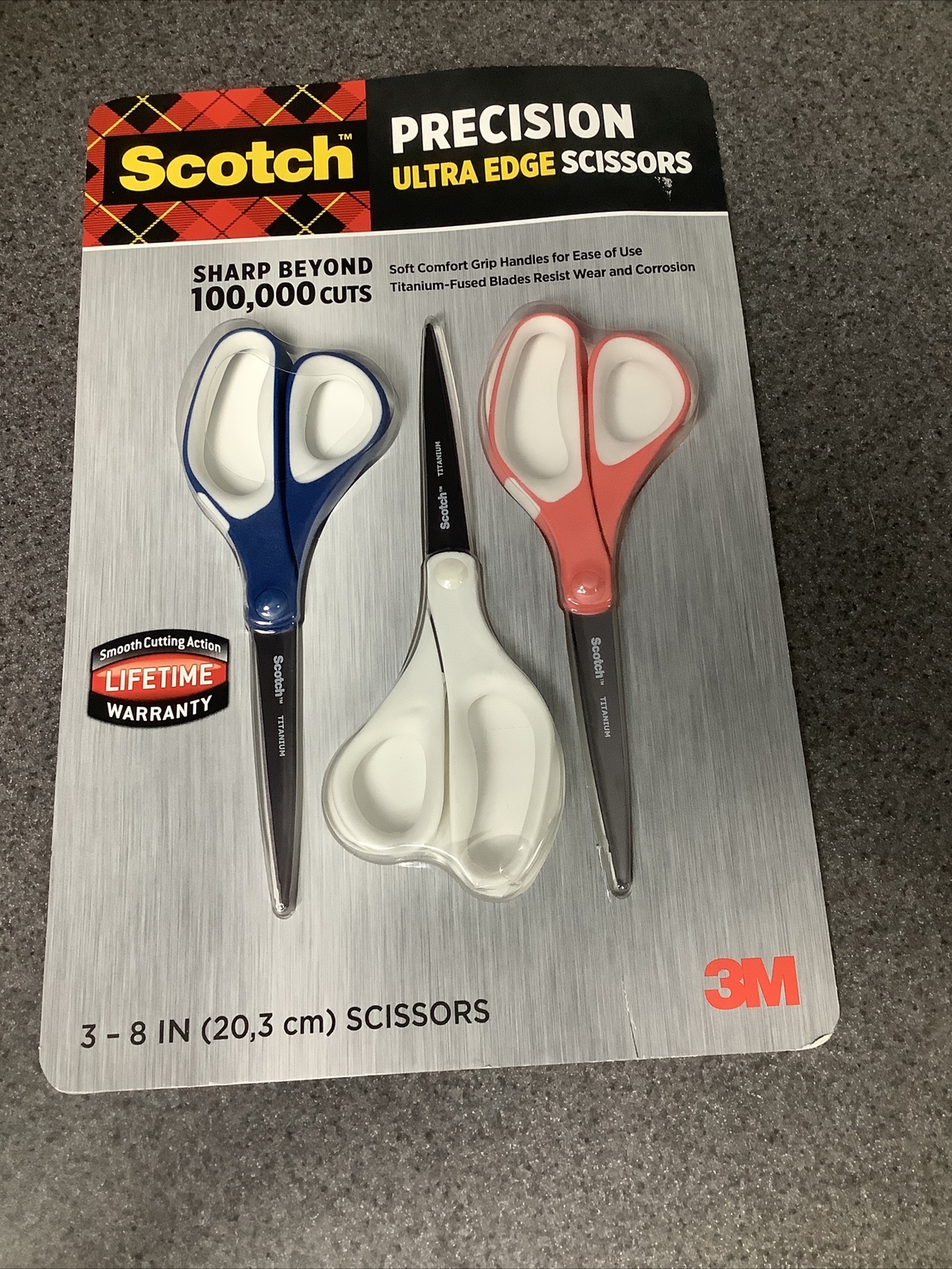Scotch Scissors 3M 8 inch Precision Ultra Titanium Blades Soft Grip 3 ...