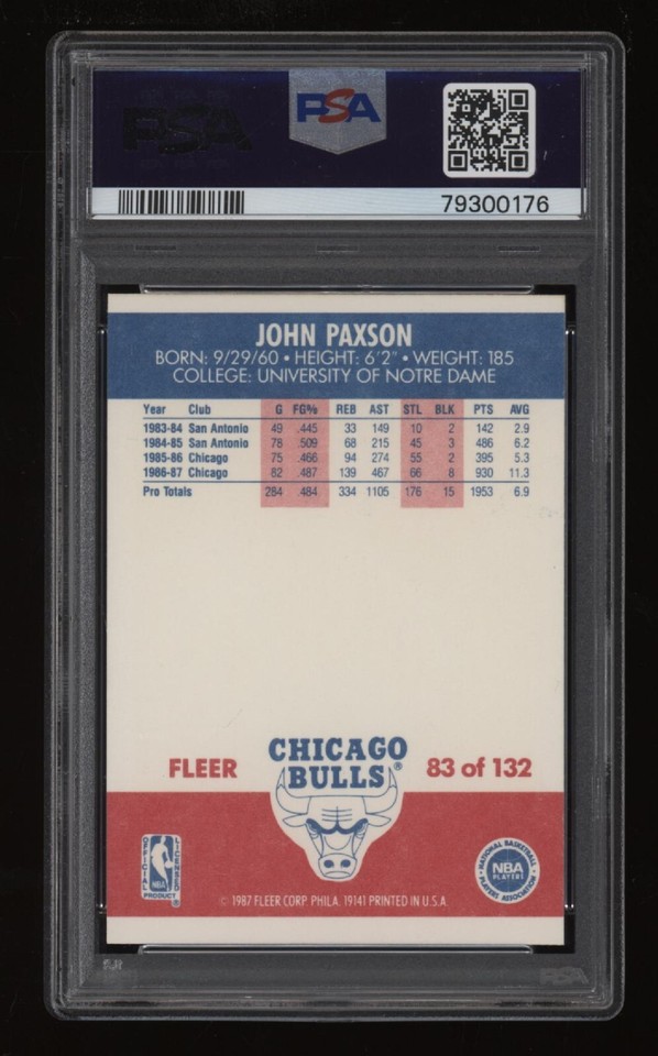 1987-88 John Paxson PSA 8 Fleer Basketball Rookie Rc #83 *NICE* Invest ...