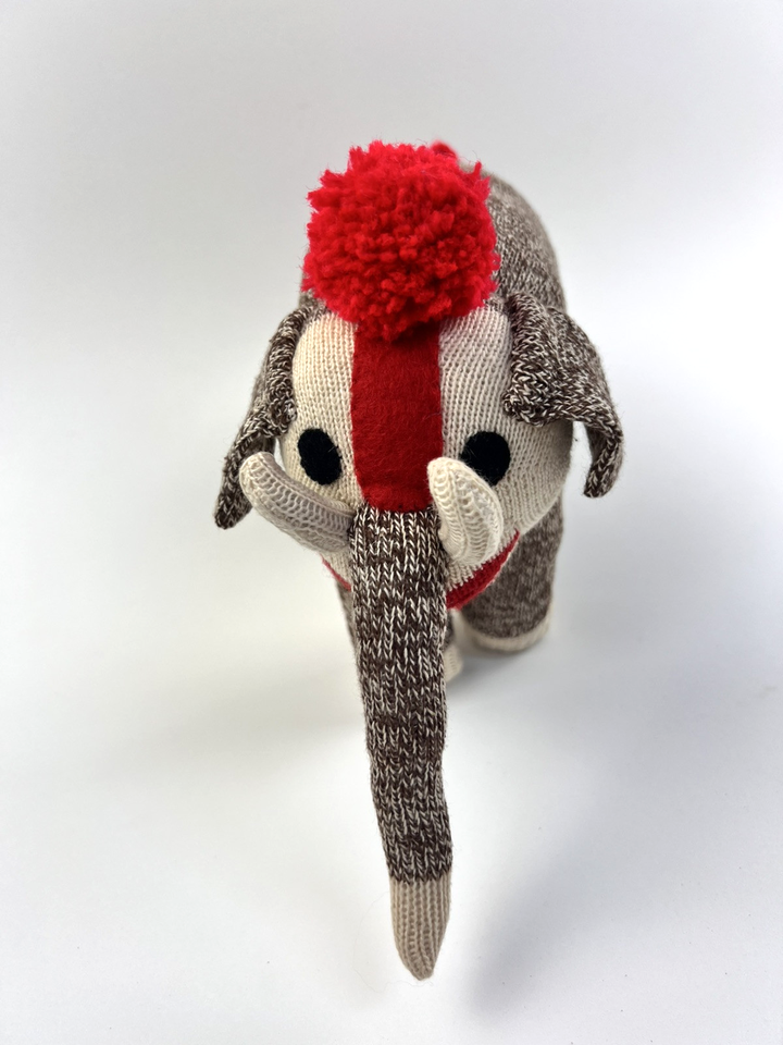 Sock Monkey Circus Elephant Plush Knitted Pom-Pom Handmade Rockford Red ...