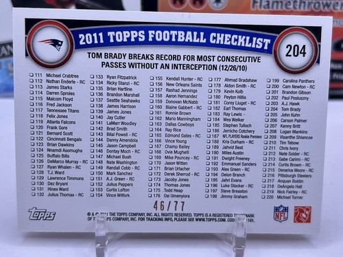 2011 Topps - Checklist Record Breaker #204 Tom Brady Red /77 SSP | eBay