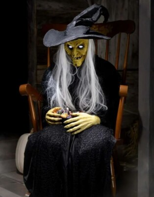 ANIMATED SITTING WITCH CANDY GREETER HALLOWEEN PROP | eBay