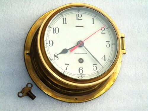 ANTIQUE BRASS KELVIN HUGHES TOPSHAM CLOCK ENGLAND SHIPS MARINE WINDING ...