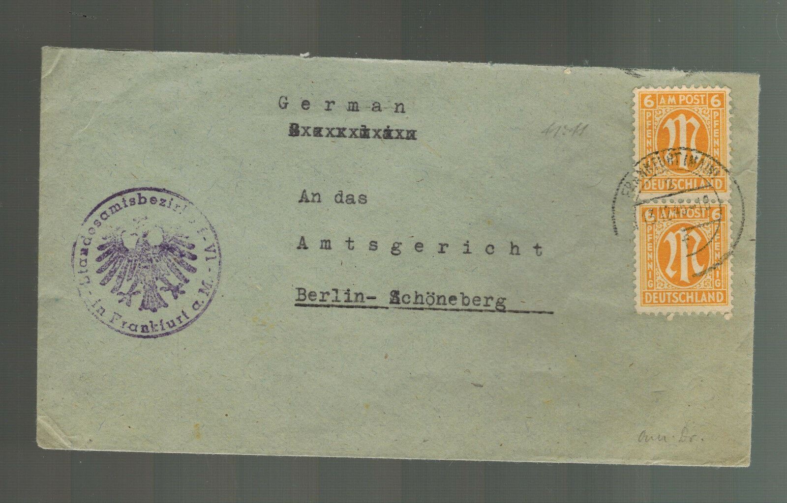 1945 Frankfurt Germany Censored Cover to Berlin AMG Stamps | eBay