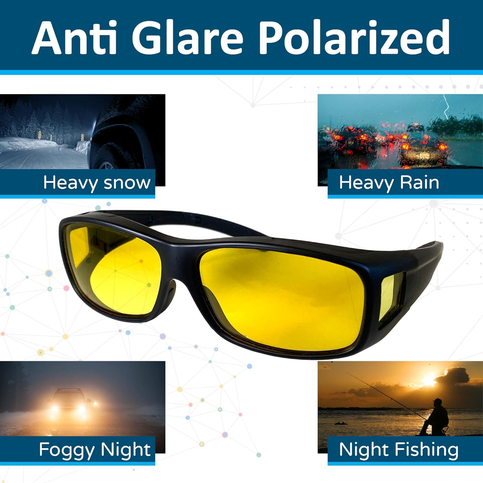 2 Pair HD Day Night Vision Glasses Driving Sports Wraparound Fit Over ...