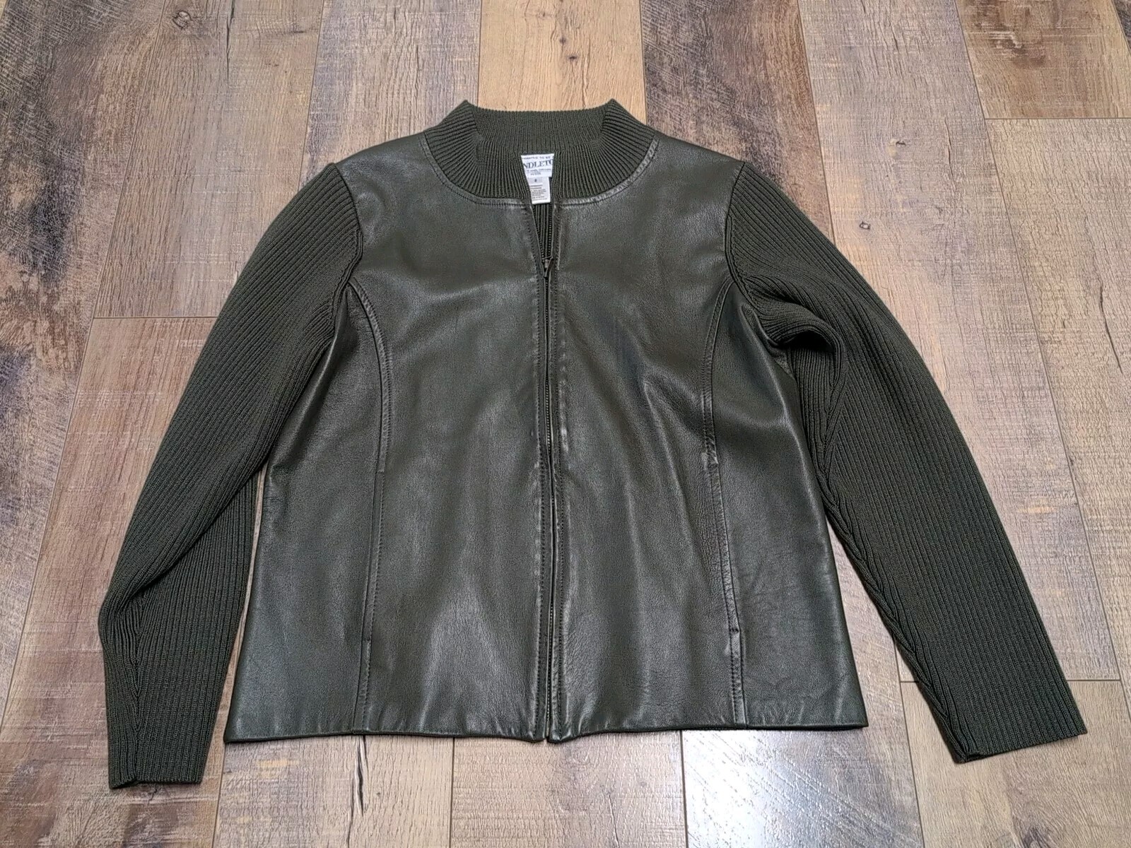 Pendleton 100% Genuine Leather Green Olive Wool Swea… - Gem