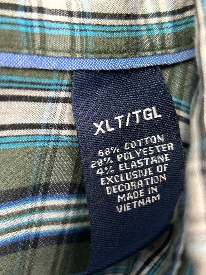 Chaps Shirt Men's 2XLT Green Plaid Long Sleeve Button Down Stretch Easy Care | eBay